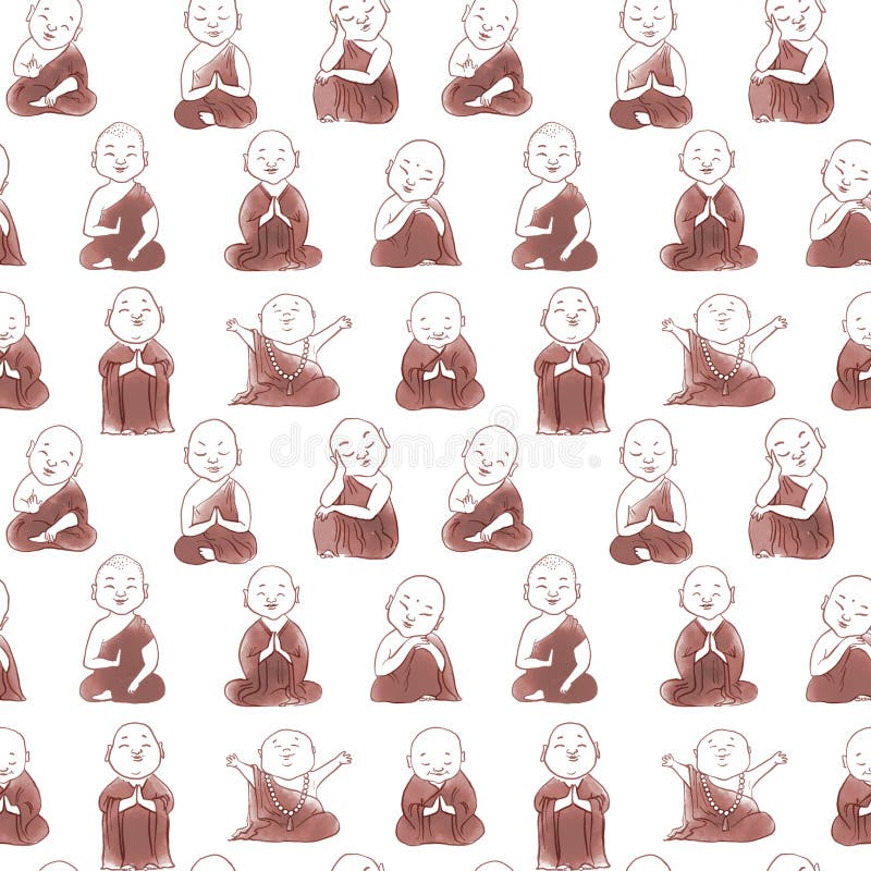 Seamless Pattern with Cute Cartoon Buddhist Monks. Can Be Used for ...