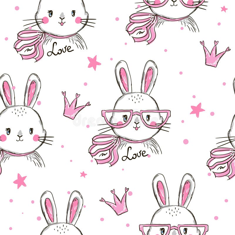 Seamless Pattern with a Cute Cartoon Bunny. Vector Illustration ...