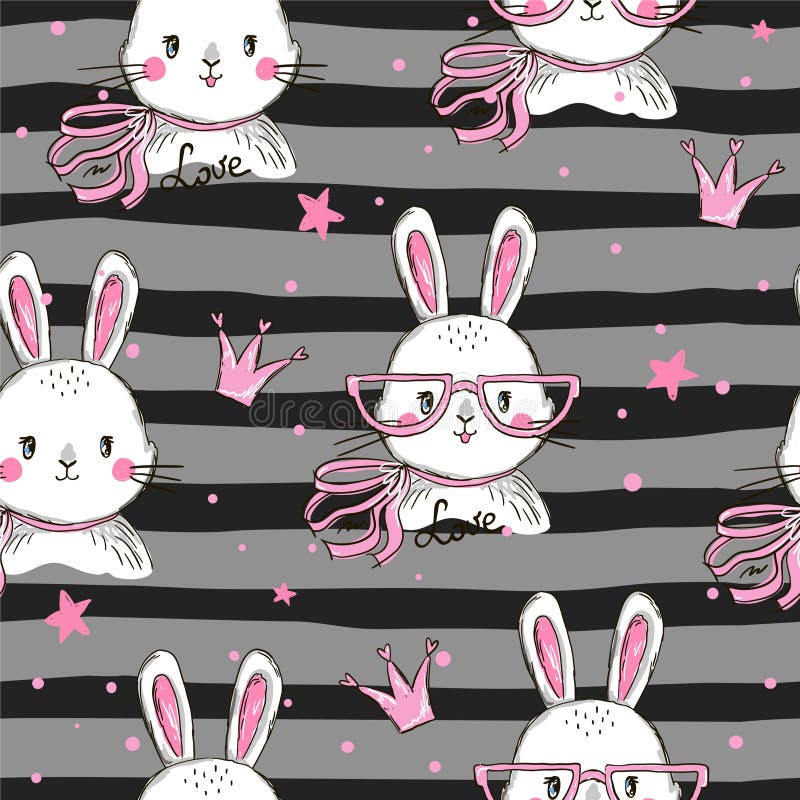 Seamless Pattern with a Cute Cartoon Bunny. Vector Illustration ...