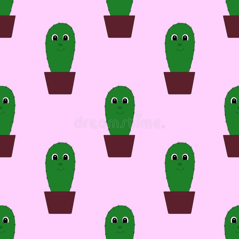 Seamless Pattern with Cute Cartoon Cactus. Vector Illustration Stock ...