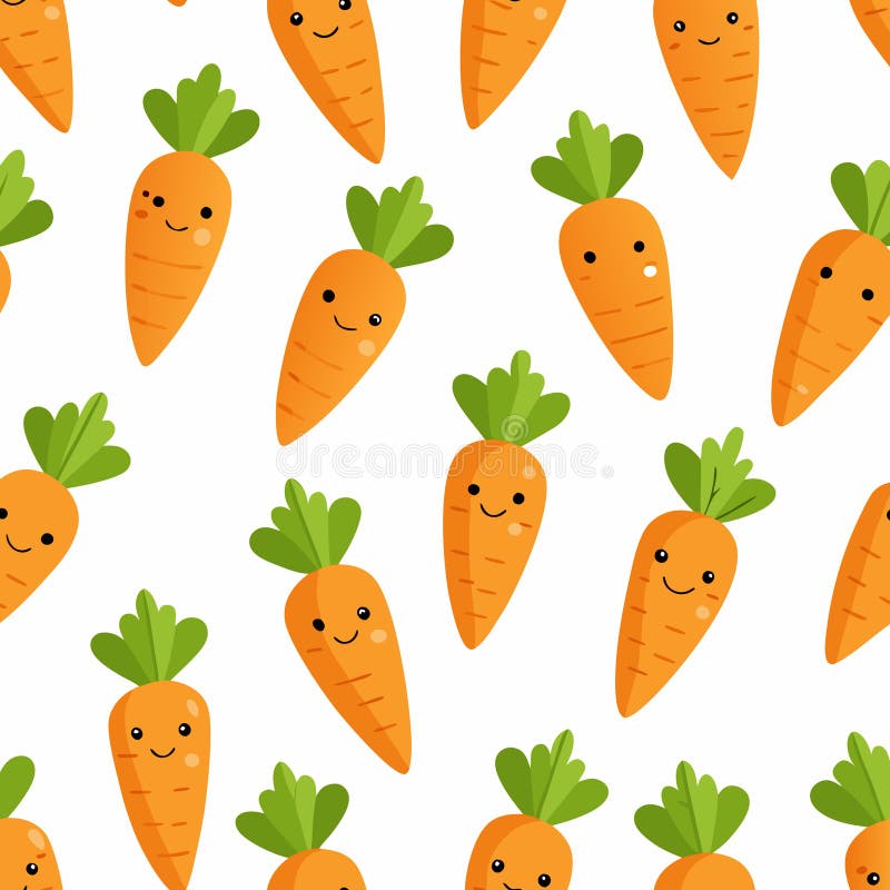 Seamless Pattern with Cute Cartoon Carrots with Smiling Faces on a ...