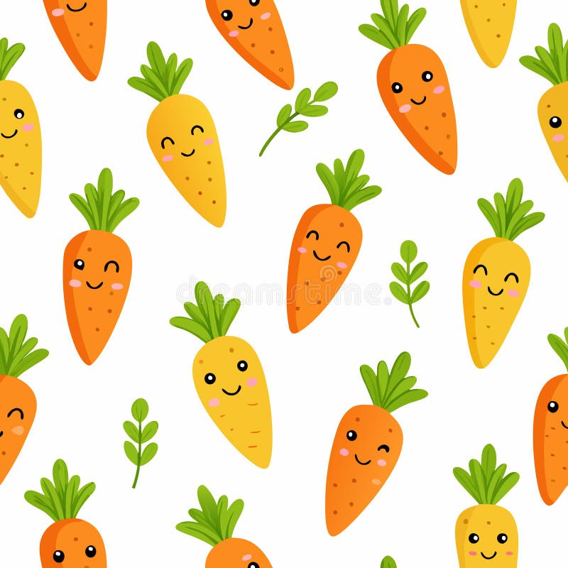 Seamless Pattern with Cute Cartoon Carrots on White Background. (1 ...