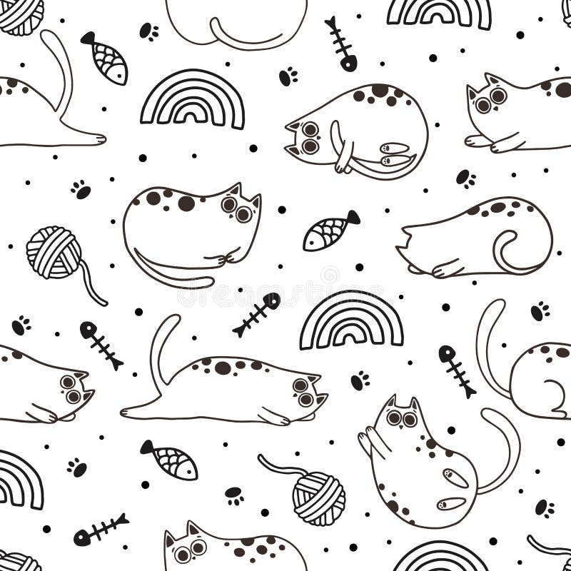 Seamless Pattern with Cute Cartoon Cats. Great for Fabric, Textile ...