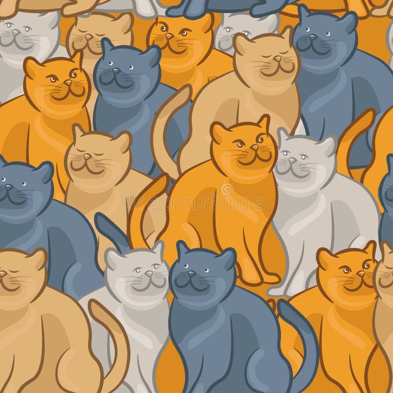 Seamless Pattern of Cute Cartoon Cats. Illustration Stock Vector ...