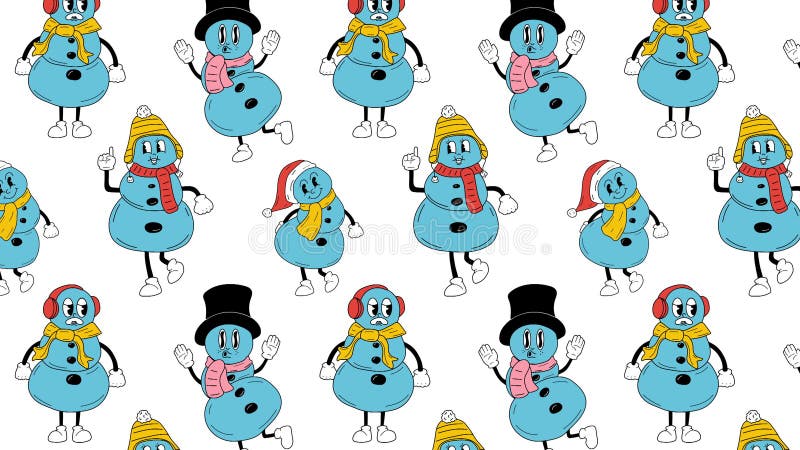 Seamless Pattern with Cute Cartoon Christmas Snowman Characters ...
