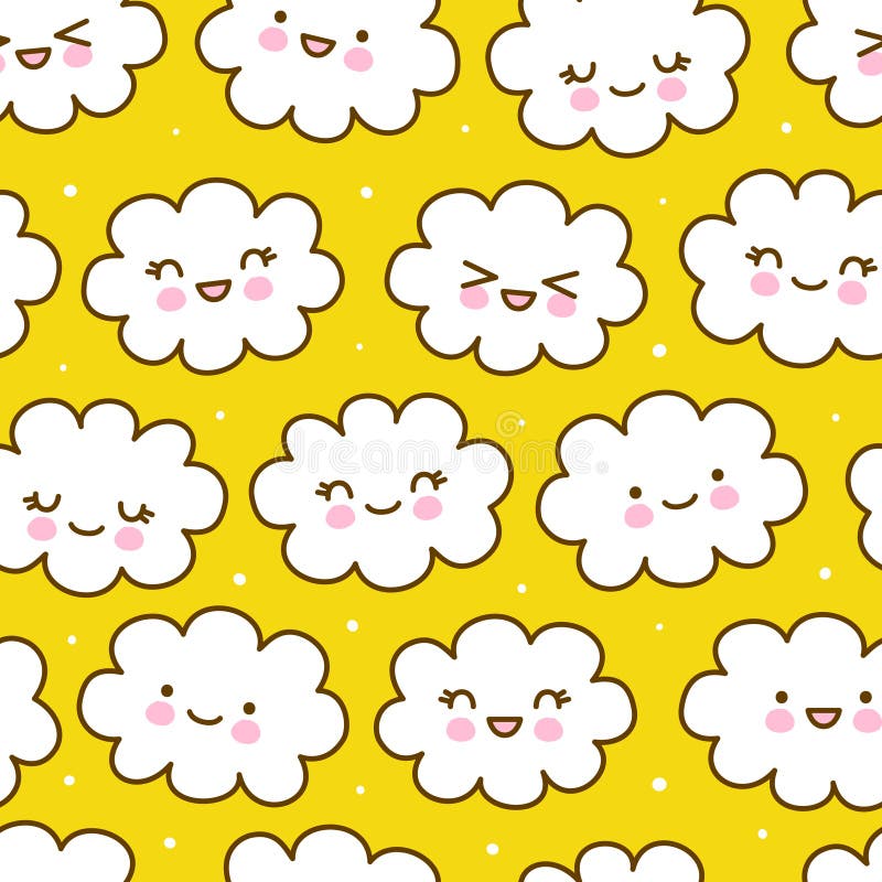 Seamless Pattern with Cute Cartoon Clouds on Yellow Stock Vector ...