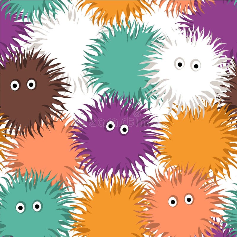Seamless Pattern with Cute Cartoon Colorful Fluffy Round Characters ...