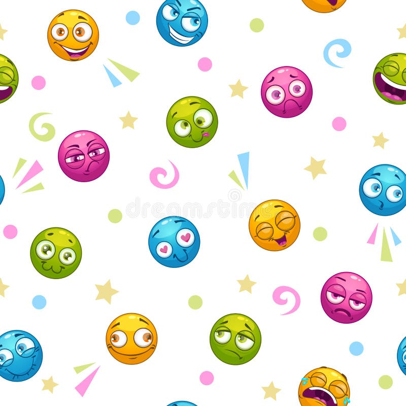 Seamless Pattern with Cute Cartoon Colorful Round Faces Stock Vector ...