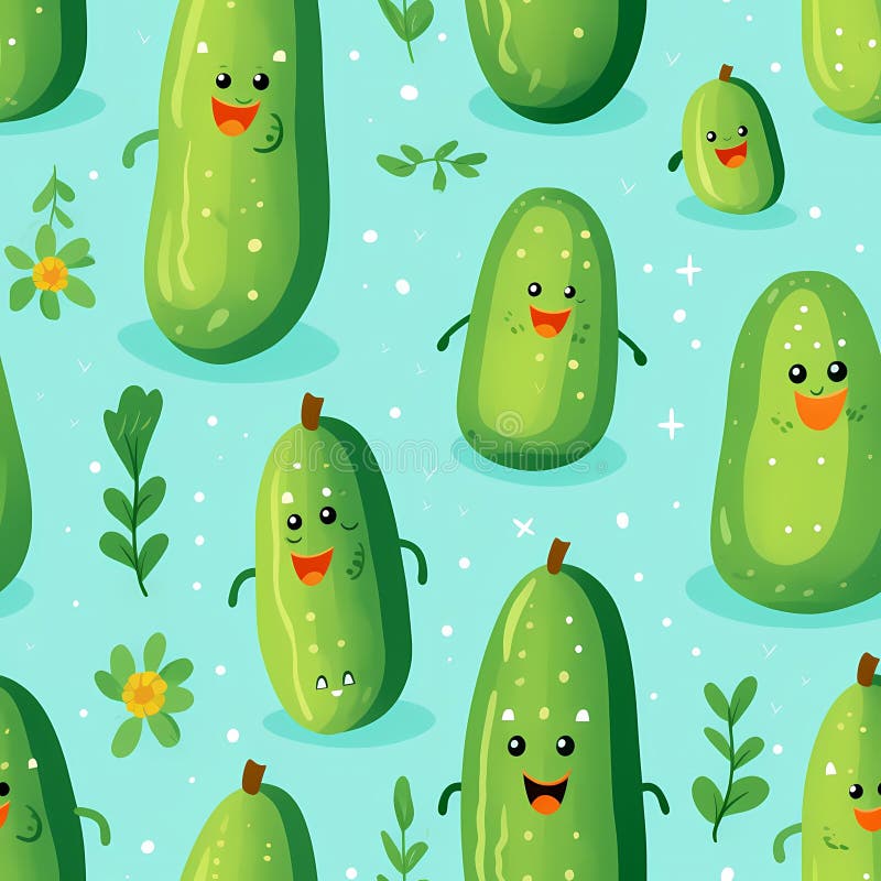 Seamless Pattern with Cute Cartoon Cucumbers Stock Illustration ...
