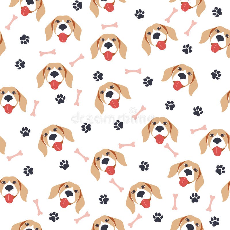 Seamless Patterns with Cute Cartoon Dogs Muzzles. Dalmatian, Terrier ...