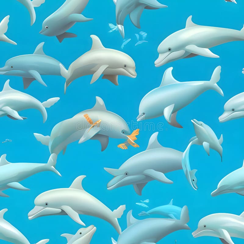 Seamless Pattern with Cute Cartoon Dolphins on a Blue Background Stock ...