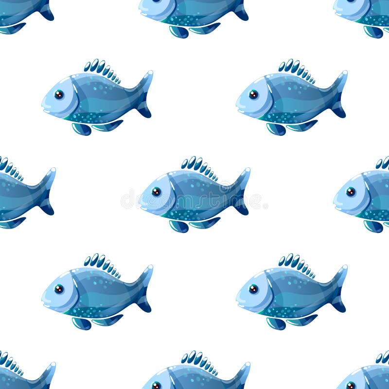 Seamless Pattern with Cute Cartoon Fish on White Background. Stock ...