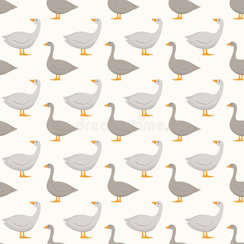 Seamless Pattern with Cute Cartoon Grey Goose. Vector Illustration ...