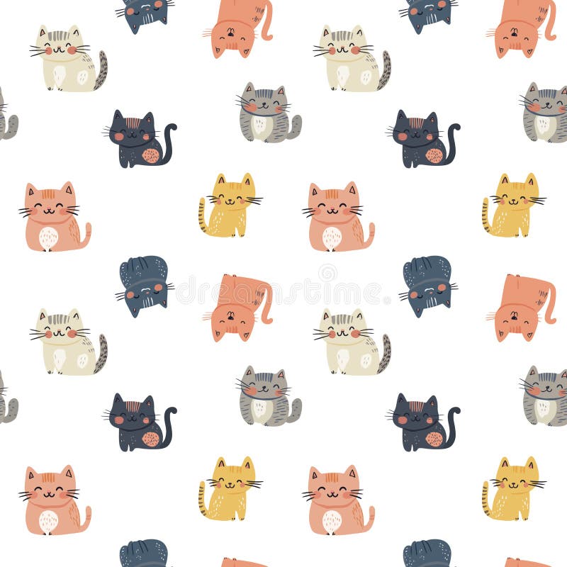 Seamless Pattern of Cute Cartoon Kittens Stock Vector - Illustration of advertising, play: 373713273