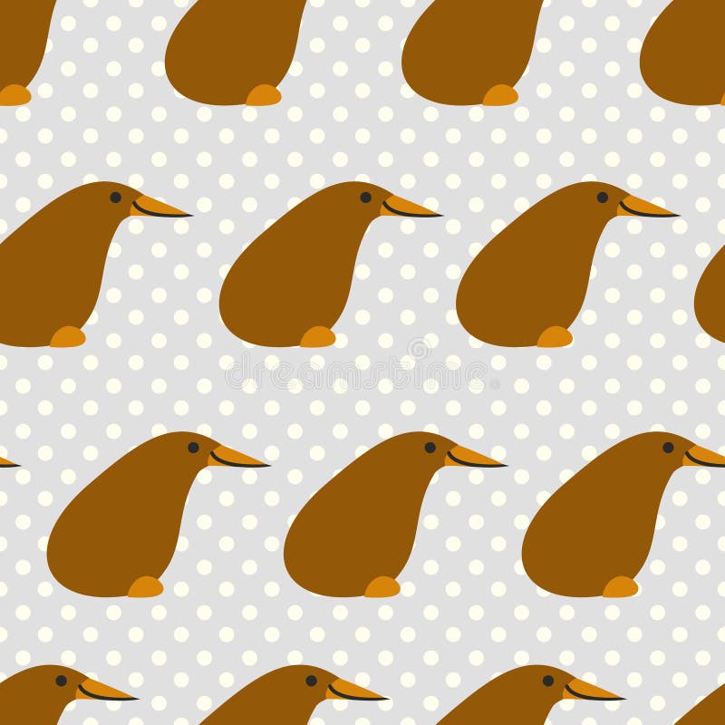 Seamless Pattern with Cute Cartoon Kiwi on Grey Dotted Background ...