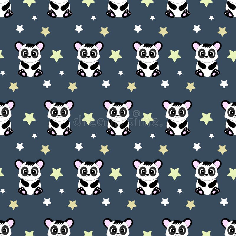 Seamless Pattern with Cute Cartoon Panda. Vector Illustration Stock ...