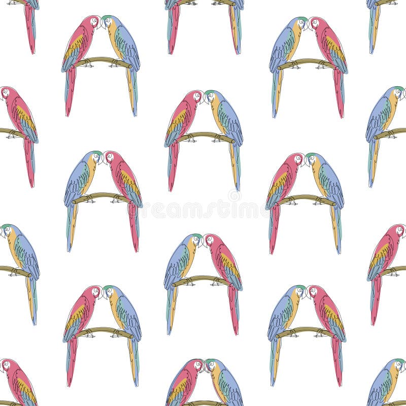 Seamless Pattern with Cute Cartoon Parrots. a Pair of Parrots in Love ...