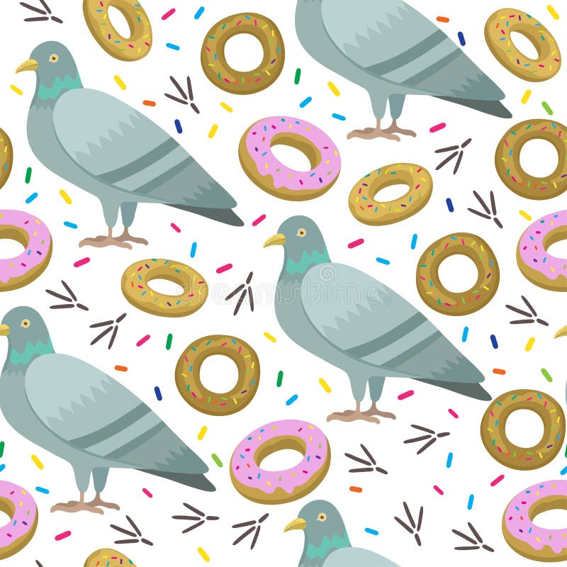 Seamless Pattern with Cute Cartoon Pigeons. Vector Illustration. Stock ...