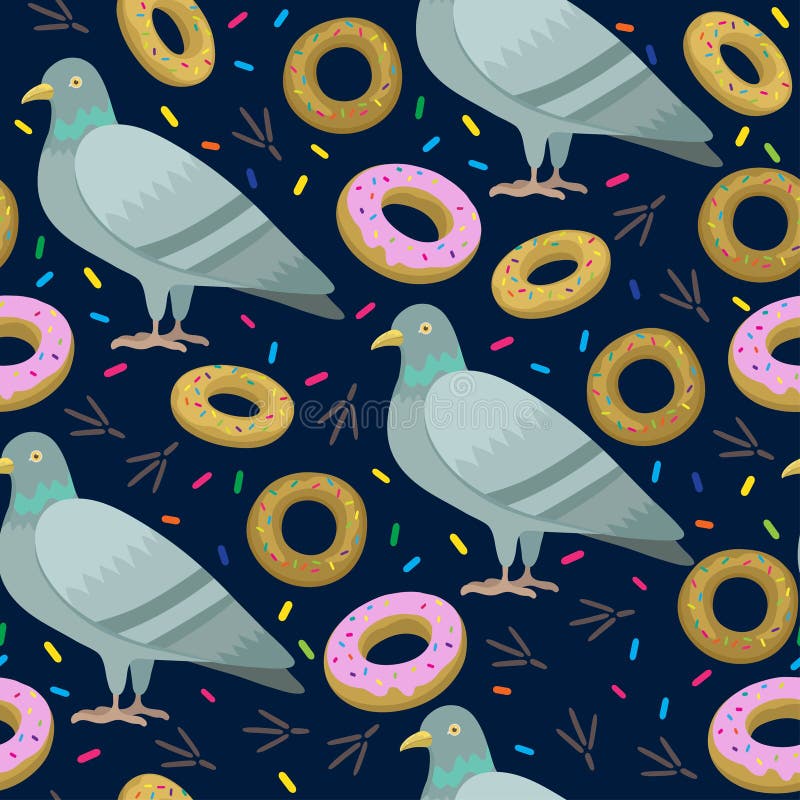 Seamless Pattern with Cute Cartoon Pigeons. Vector Illustration. Stock ...