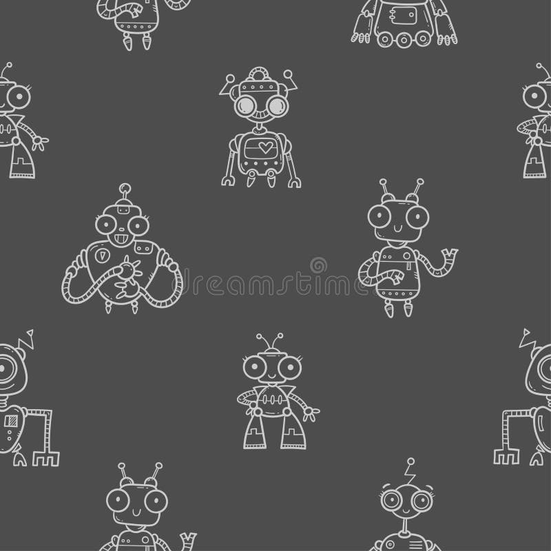 Cute Cartoon Robots Seamless Pattern Background Stock Illustrations ...