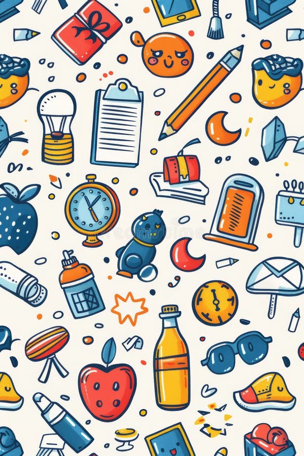 A Seamless Pattern of Cute Cartoon School Doodles, Perfect for Back-to ...