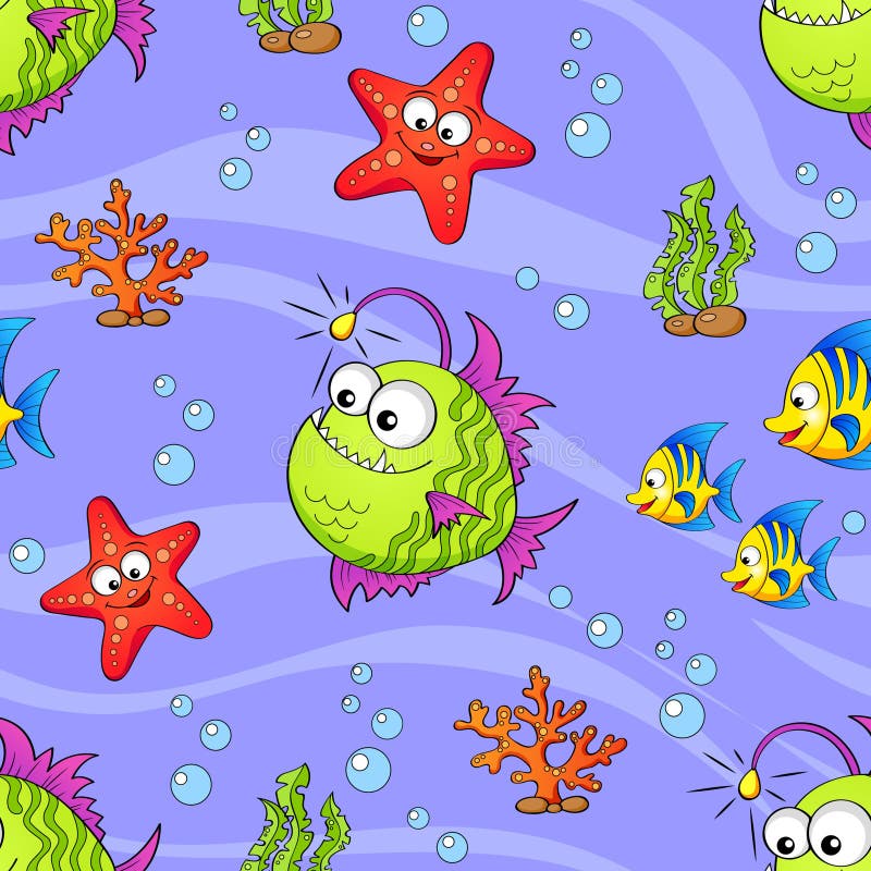 Seamless Pattern with Cute Cartoon Sea Animals Stock Vector ...