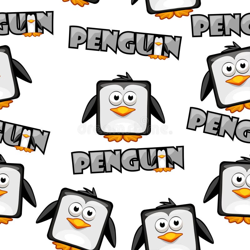 Seamless Pattern Cute Cartoon Square Penguin on White Background. Stock ...
