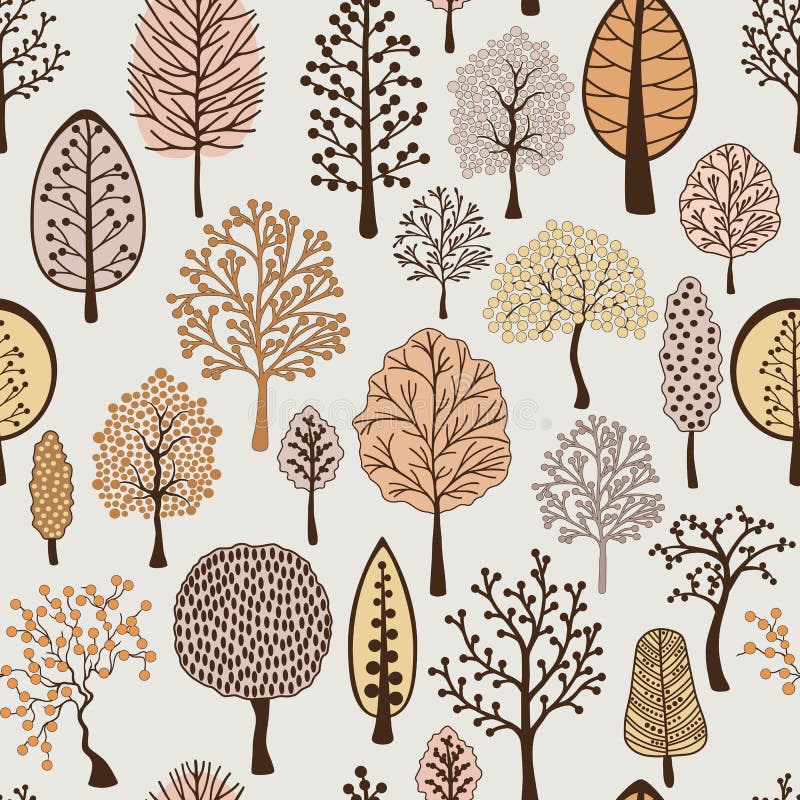 Seamless Pattern with Cute Cartoon Trees Stock Vector - Illustration of ...