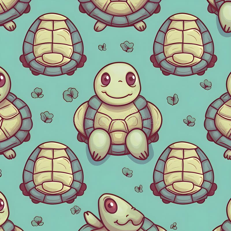 Seamless Pattern with Cute Cartoon Turtles. Vector Illustration in ...