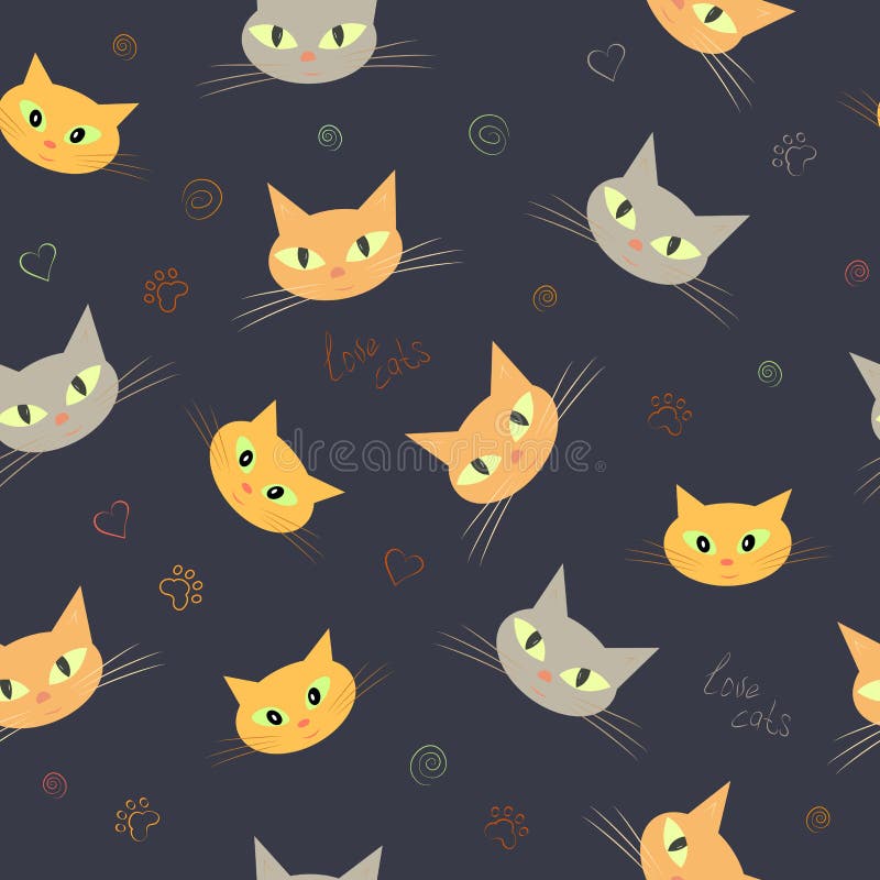 Seamless Pattern of Cute Cat Faces. Background Wallpaper Vector Stock ...