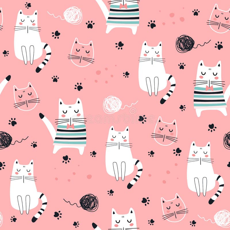 Seamless Pattern with Cute Cat. Kids Print Stock Vector - Illustration ...