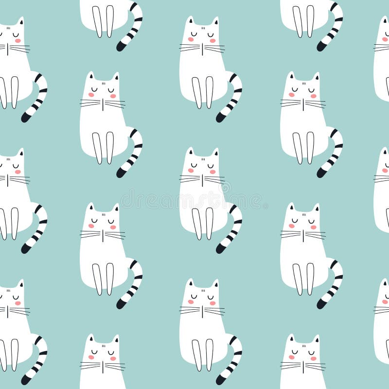 Seamless Pattern with Cute Cat. Kids Print Stock Vector - Illustration ...
