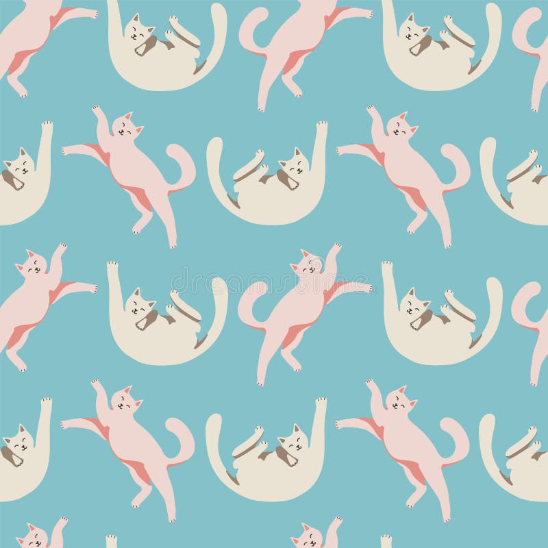 Seamless Pattern with Cute Cat and Packing Gifts. Vector Hand Drawn ...