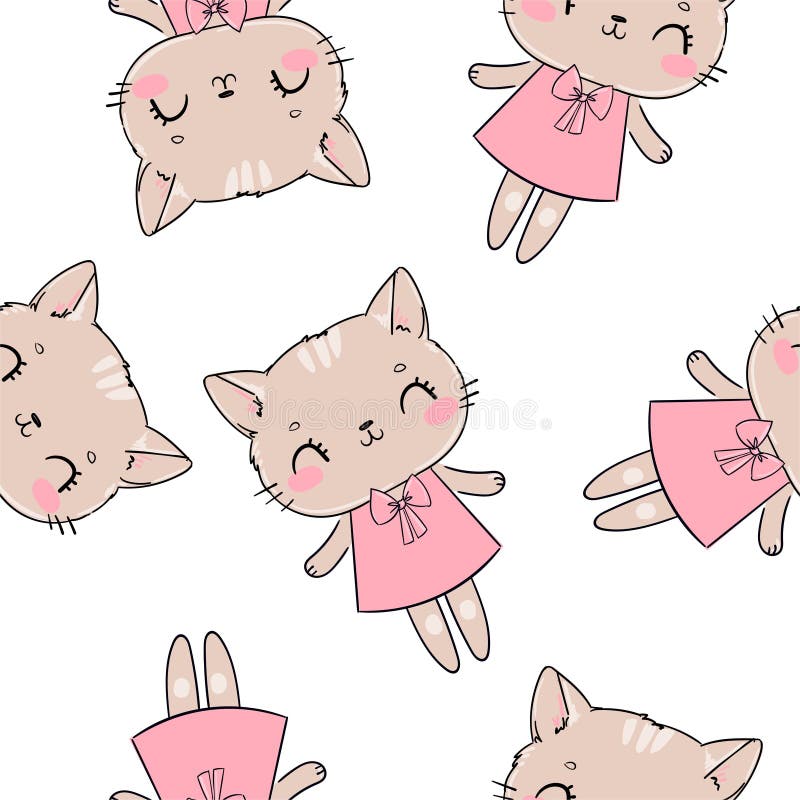 Seamless Pattern Cute Cat, Print Design Rabbit. Children Print Textile ...