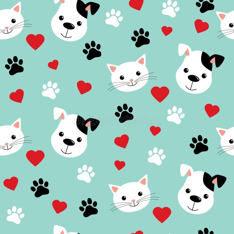 Seamless Pattern with Cute Cats and Dogs. Lovely Vector Illustration ...