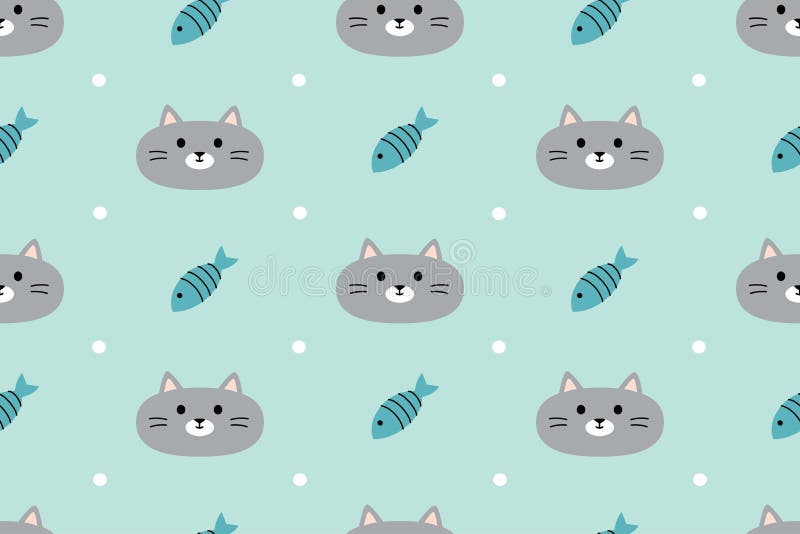 Seamless Pattern with Cute Cats and Fish Stock Vector - Illustration of ...