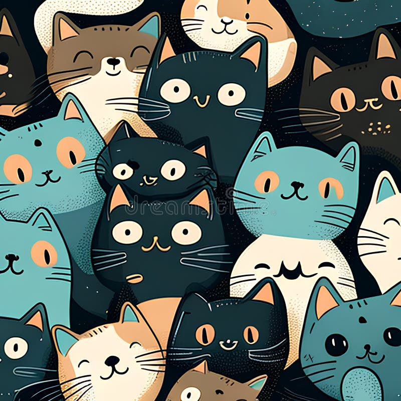 Seamless Pattern with Cute Cats. Vector Illustration in Cartoon Style ...