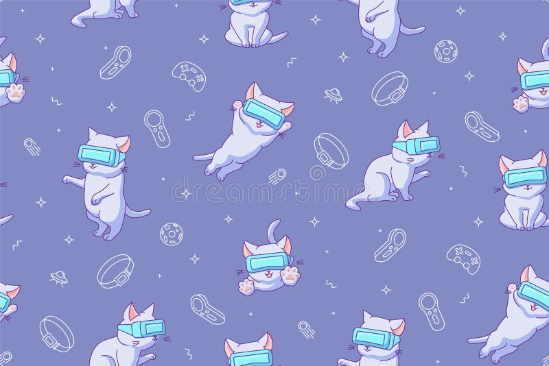 Seamless Pattern with Cute Cats with VR Devices in a Virtual Reality ...