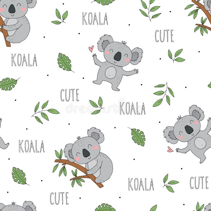 Seamless Pattern. Cute Character - Sleeping Animal Baby Koala Bear ...