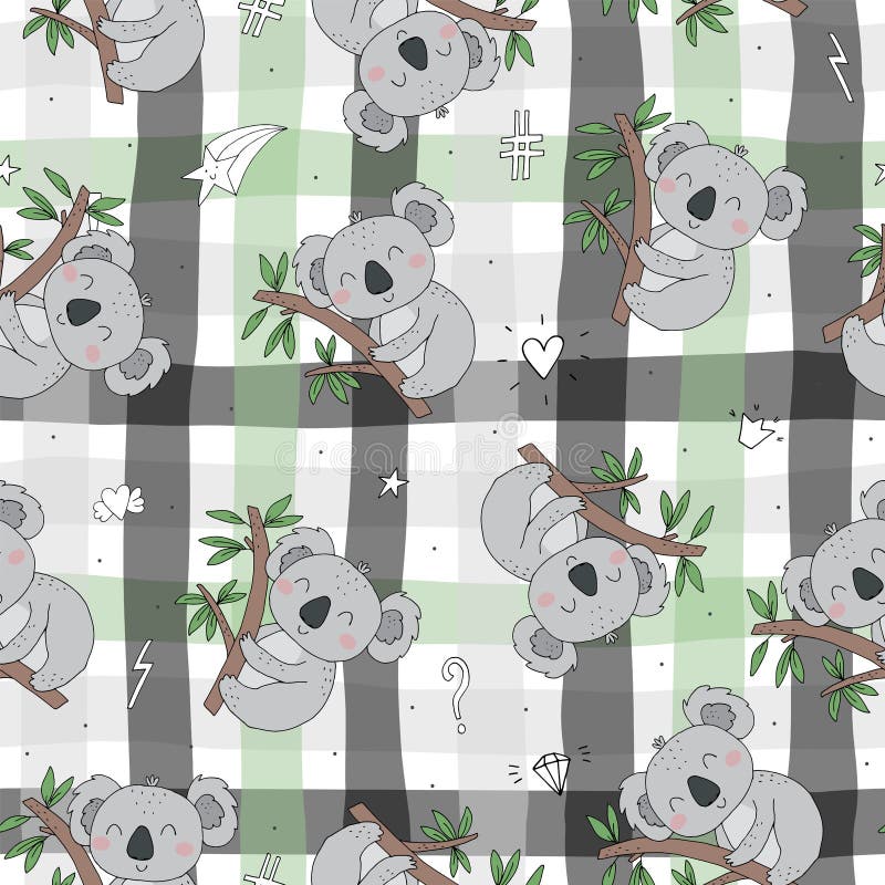 Seamless Pattern. Cute Character - Sleeping Animal Baby Koala Bear ...