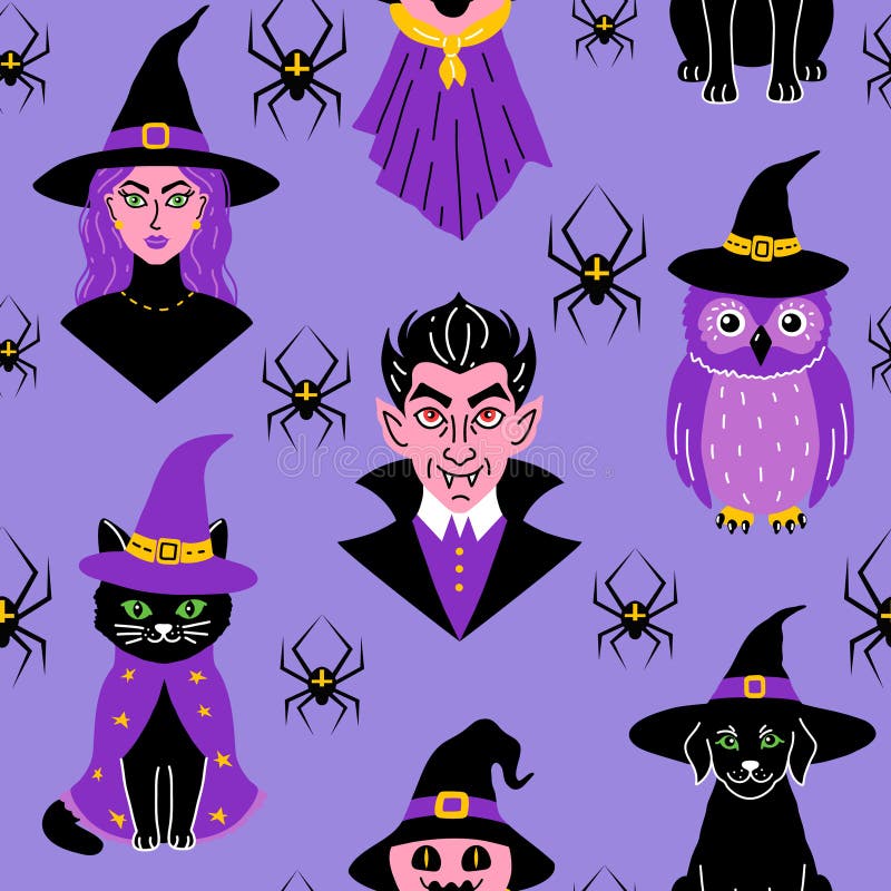 Seamless Pattern with Cute Characters in Simple Style. Stock Vector ...