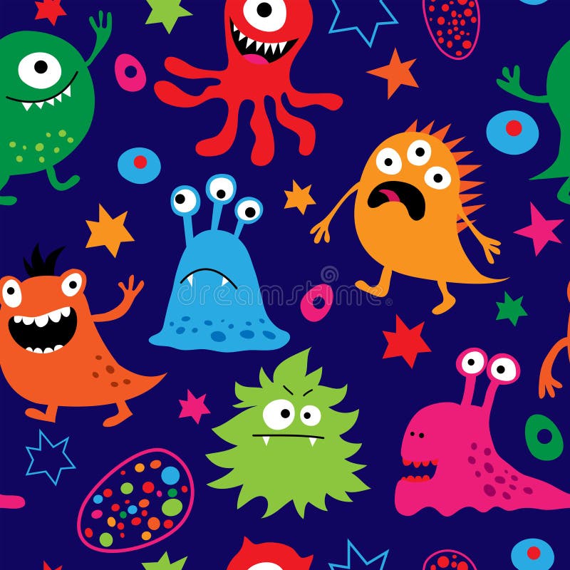 Seamless Pattern with Cute Cheerful Multi-colored Monsters Stock Vector ...