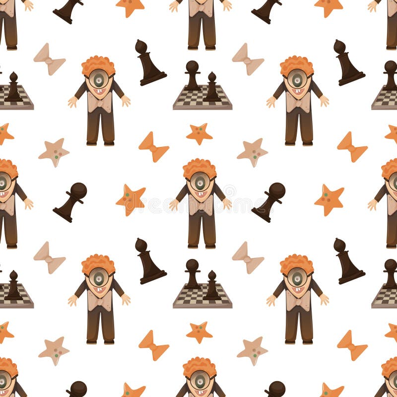 Seamless Pattern with Cute Chess Player Monster, Boy Repeat Paper Stock ...