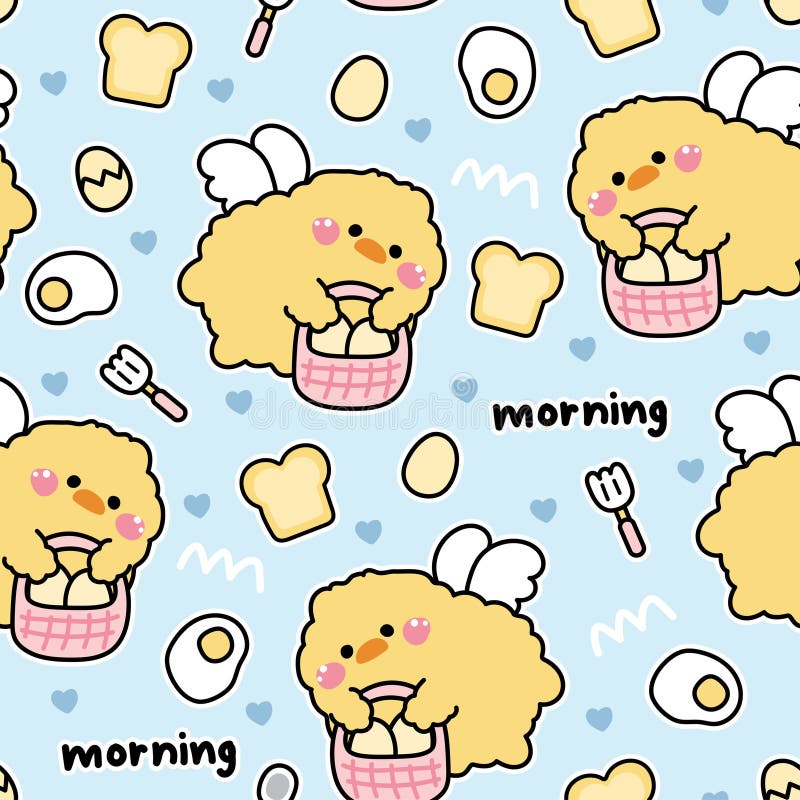 Seamless Pattern of Cute Chicken Angels Flying Hold Eggs Basket with ...