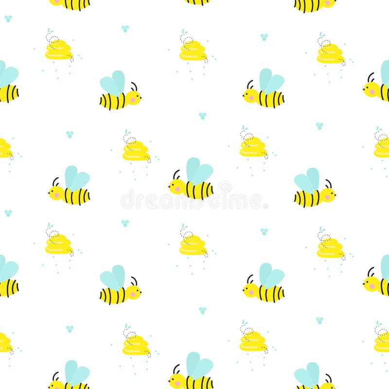 Seamless Pattern with Cute Childish Bees and Bee Nest. Stock Vector ...