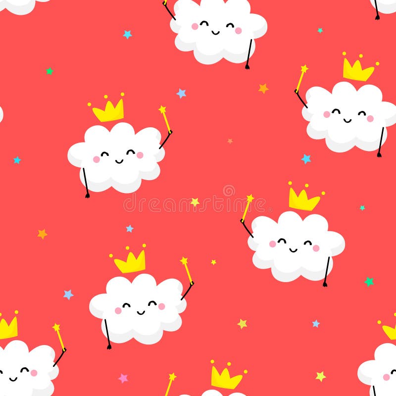 Seamless Pattern with Cute Cloud Princess and Coloured Stars. Stock ...