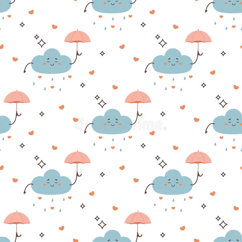 Seamless Pattern Cute Cloud with Umbrella, Hearts Stock Vector - Illustration of colourful ...