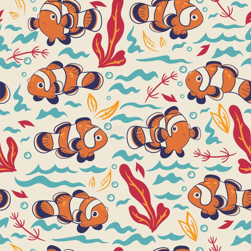 Seamless Pattern with Cute Clown Fish. Vector Graphics Stock ...