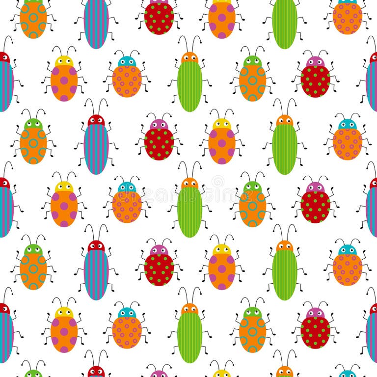 Seamless Pattern with Cute Colorful Bugs. Bright Vector Drawing of ...
