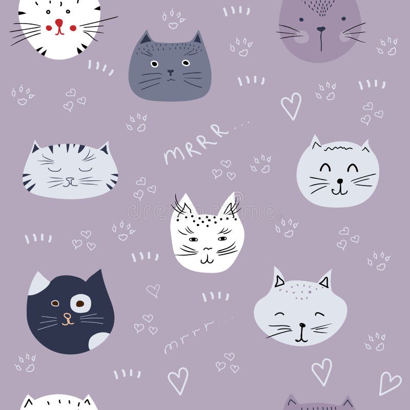 Seamless Pattern with Cute Colorful Cats. Vector Illustration Stock ...